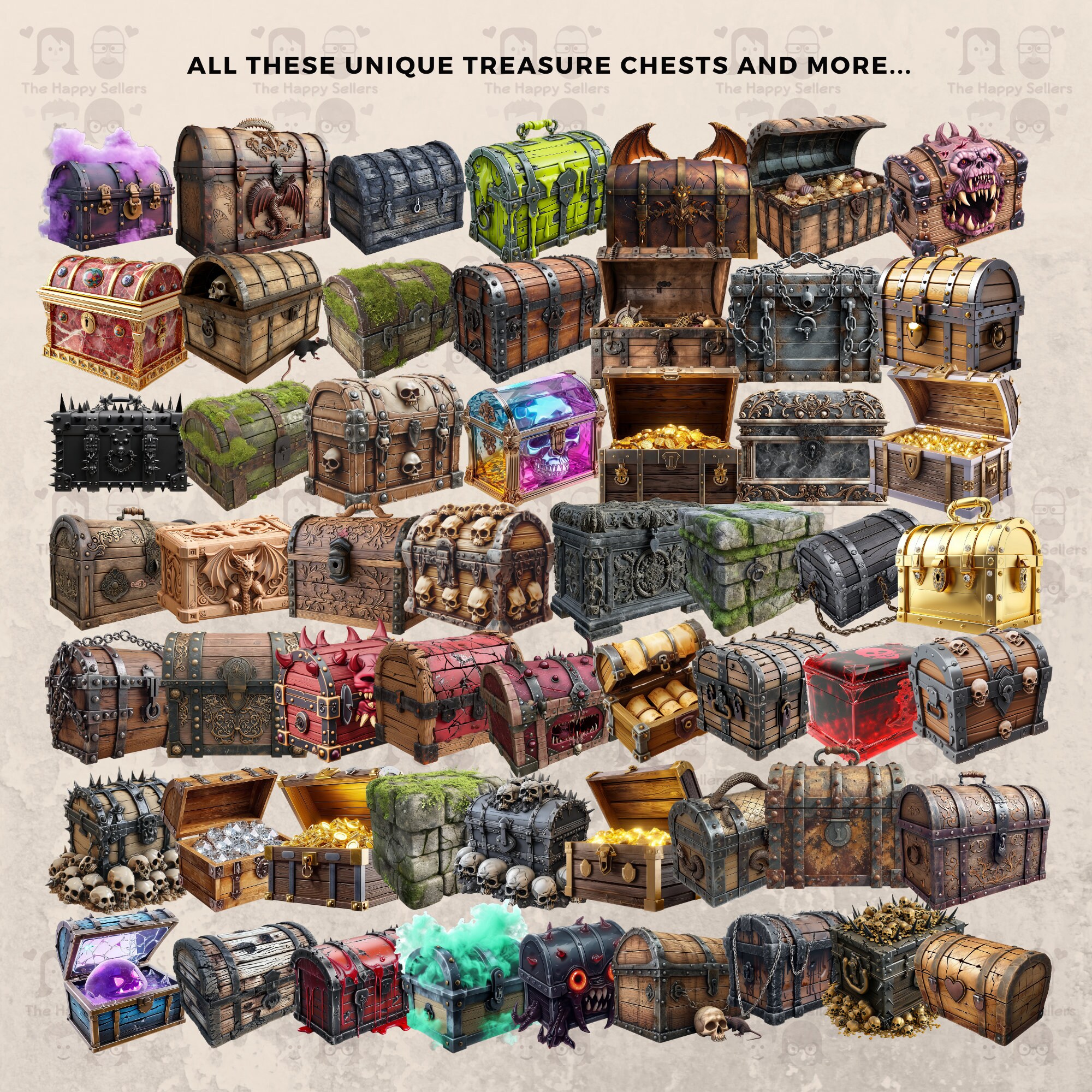 144 Unique Treasure Chests Clipart Bundle Instant Download, PNG Images ...