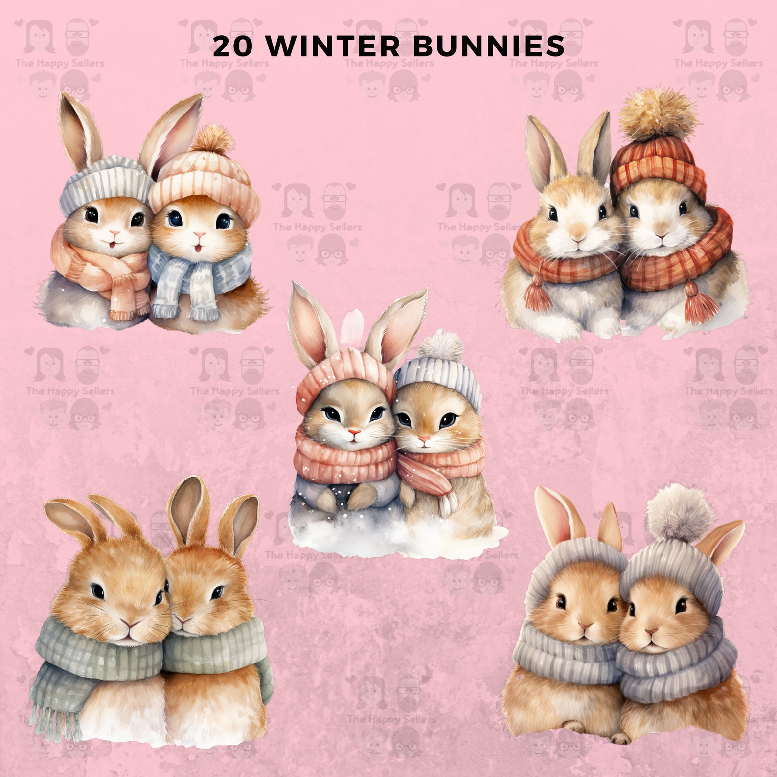 20 Winter Bunnies Clipart Pack INSTANT DOWNLOAD 20 Adorable Winter ...
