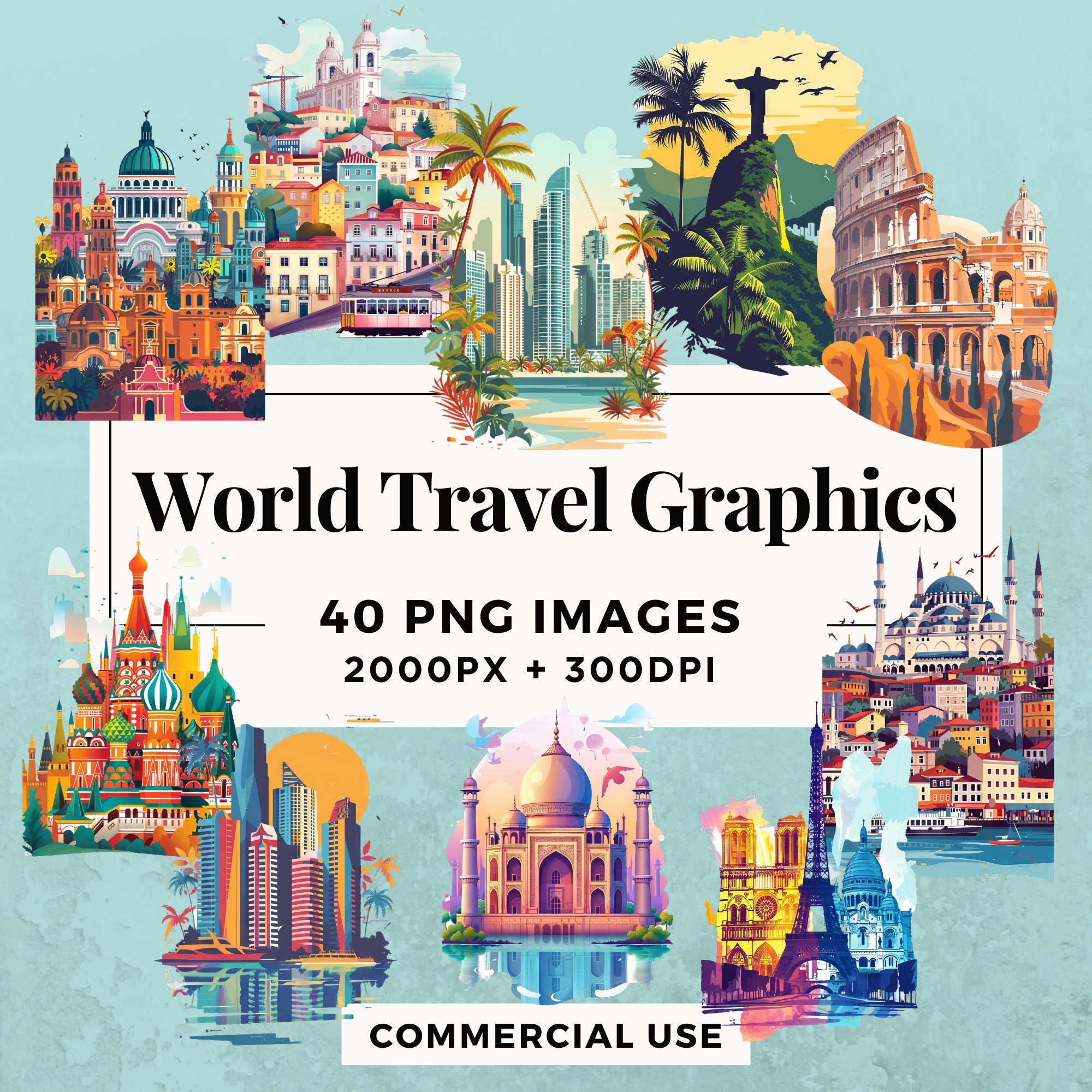 40 World Travel Graphics Clipart Pack INSTANT DOWNLOAD 40 Travel-themed ...