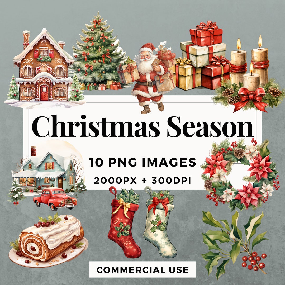 10 Christmas Season Clipart Pack INSTANT DOWNLOAD 10 Festive Holiday ...