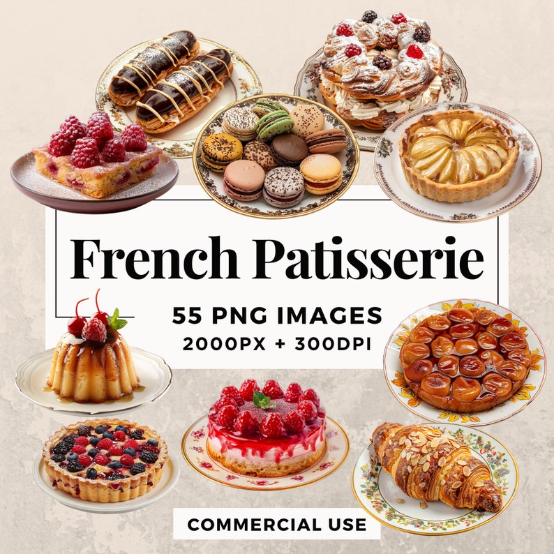 55 French Patisserie Clipart Pack INSTANT DOWNLOAD 55 French Pastry ...