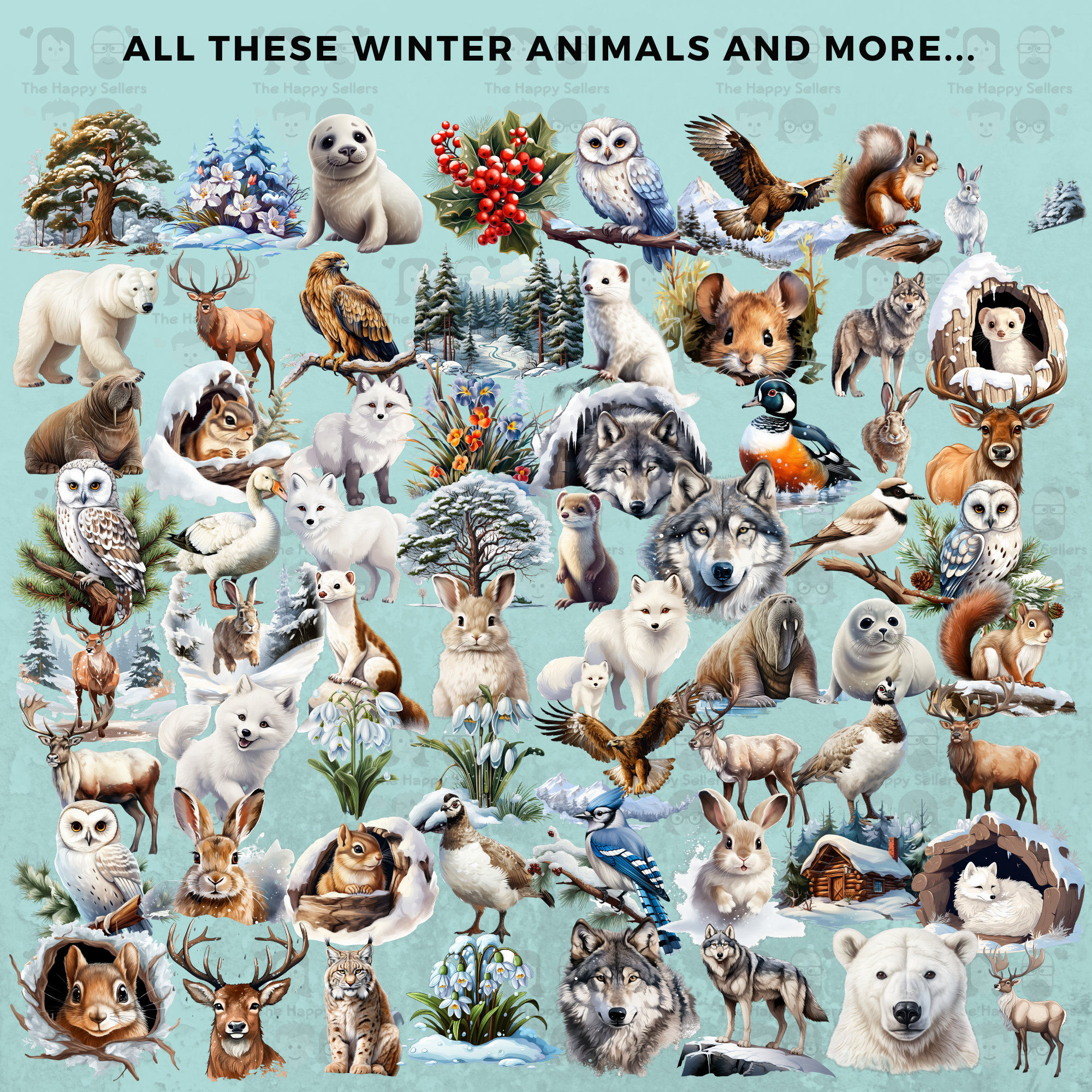 130 Winter Animals Clipart Bundle Instant Download, Wildlife ...