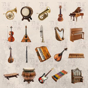 60 Realistic Musical Instruments Clipart Pack - INSTANT DOWNLOAD, PNG ...