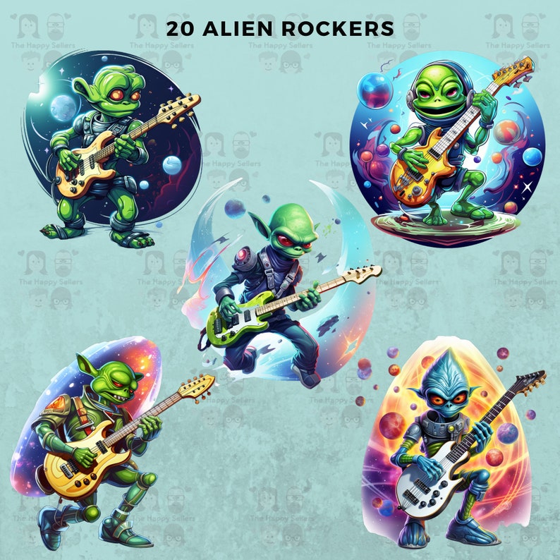 20 Alien Rockers Clipart Pack INSTANT DOWNLOAD 20 Galactic Rockstar ...