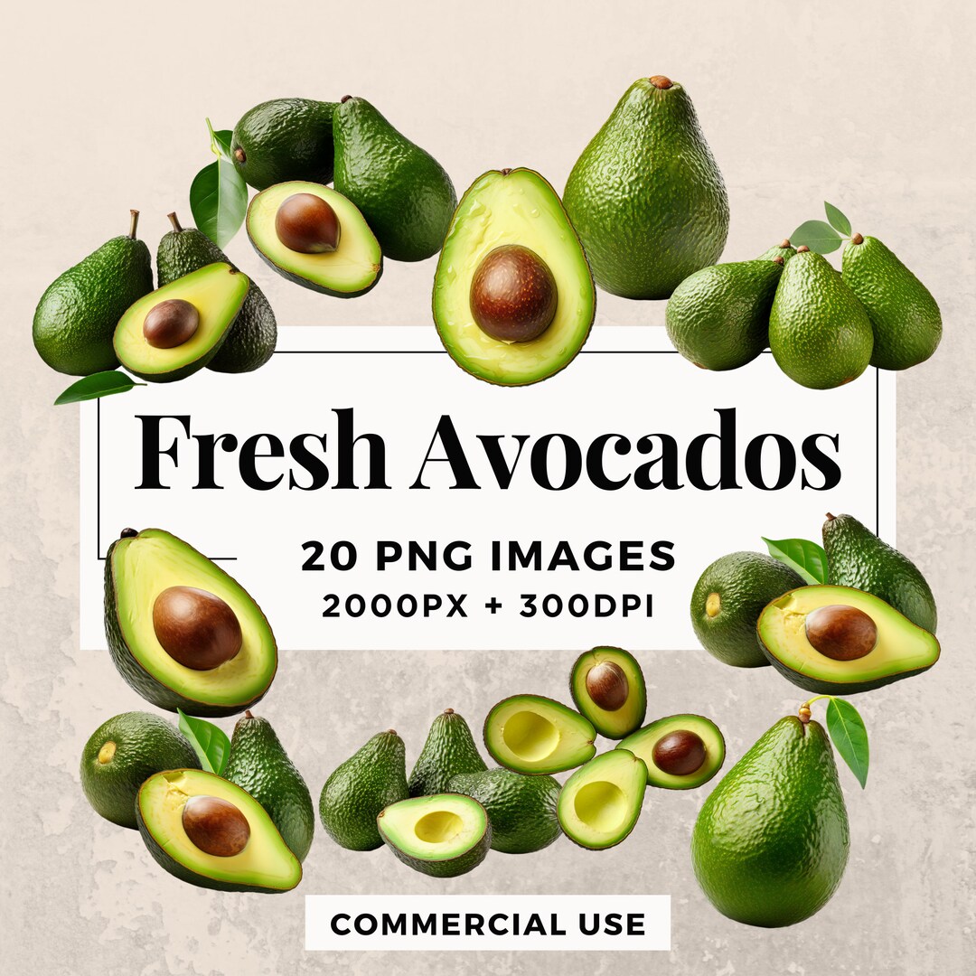 20 Fresh Avocados Clipart Pack INSTANT DOWNLOAD 20 Vibrant Avocado ...