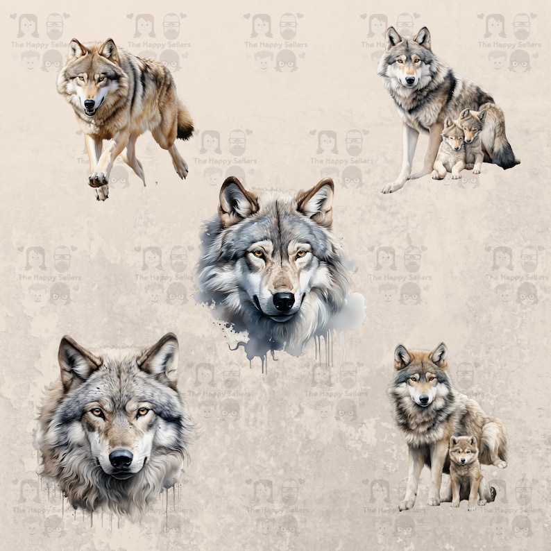 20 Realistic Wolves Clipart Pack INSTANT DOWNLOAD 20 Wolf Illustrations ...