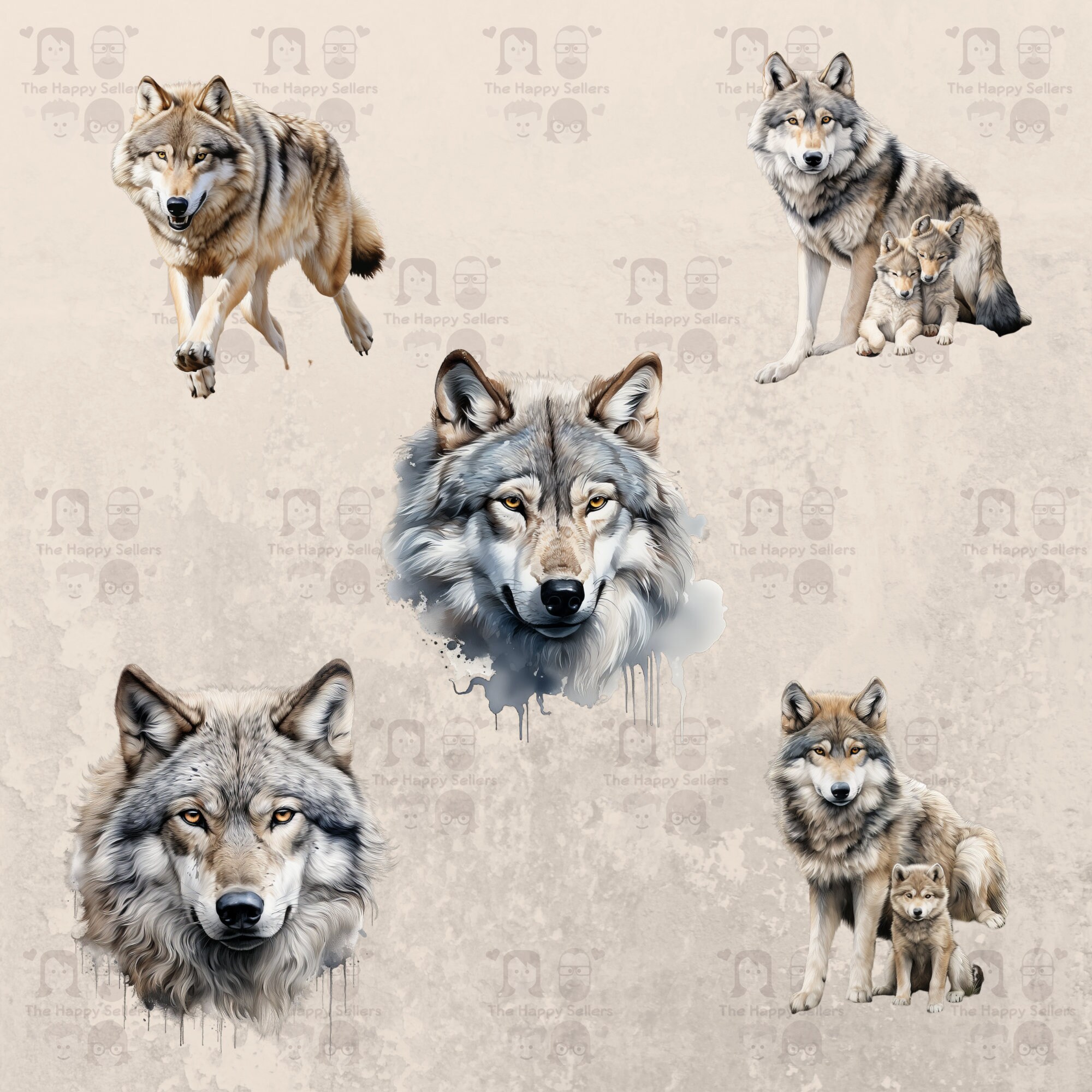 20 Realistic Wolves Clipart Pack INSTANT DOWNLOAD 20 Wolf Illustrations ...
