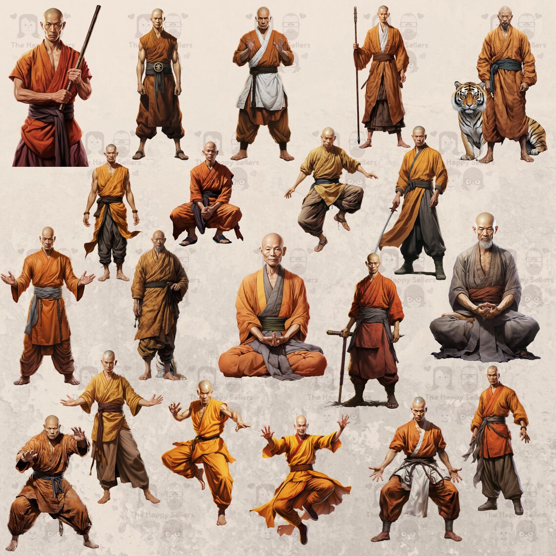 70 Kung Fu Monks Clipart Pack INSTANT DOWNLOAD 70 Kung Fu Monk ...
