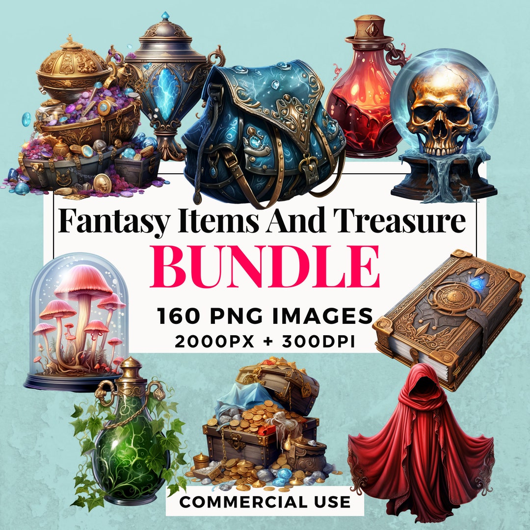 160 Fantasy Items and Treasure Clipart Bundle - Instant Download, PNG ...
