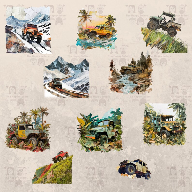30 All Terrain Vehicles Collages Clipart Pack INSTANT DOWNLOAD, PNG ...