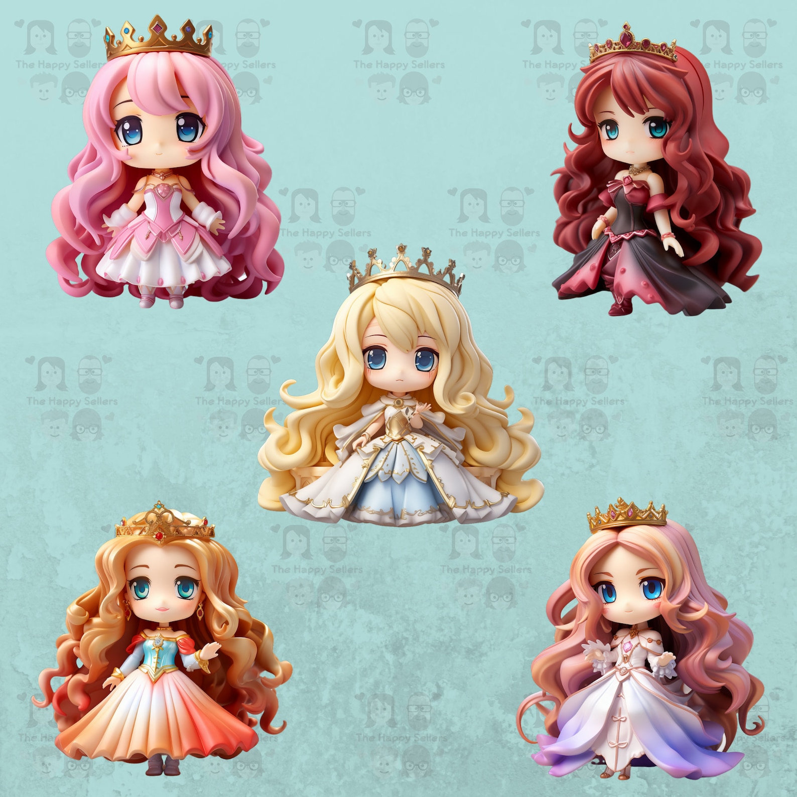 20 Chibi Princesses Clipart Pack INSTANT DOWNLOAD 20 Chibi Princess Illustrations, PNG ...