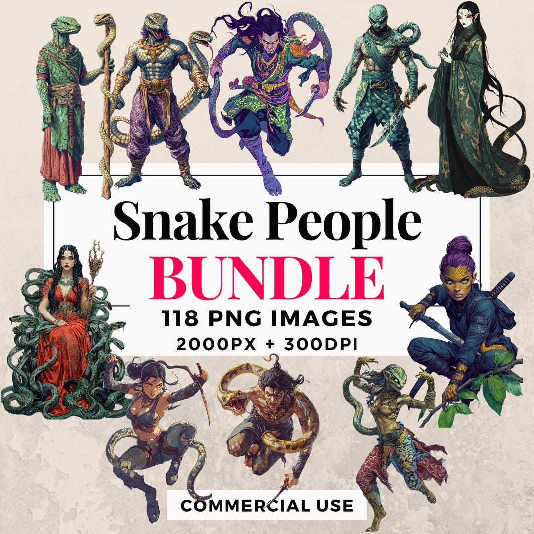 118 Snake People Fantasy Clipart Bundle - Instant Download, PNG Images ...