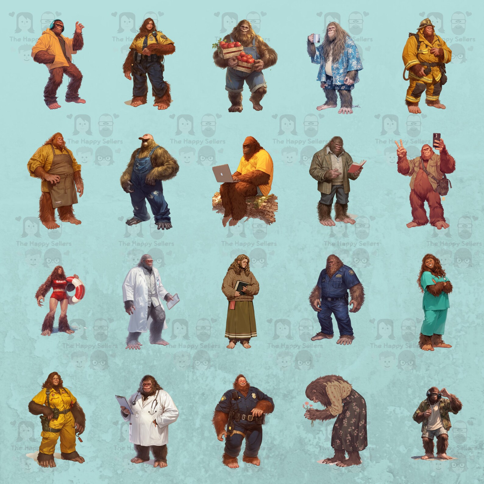 65 Sasquatches Work and Play Clipart Pack INSTANT DOWNLOAD 65 Sasquatch ...