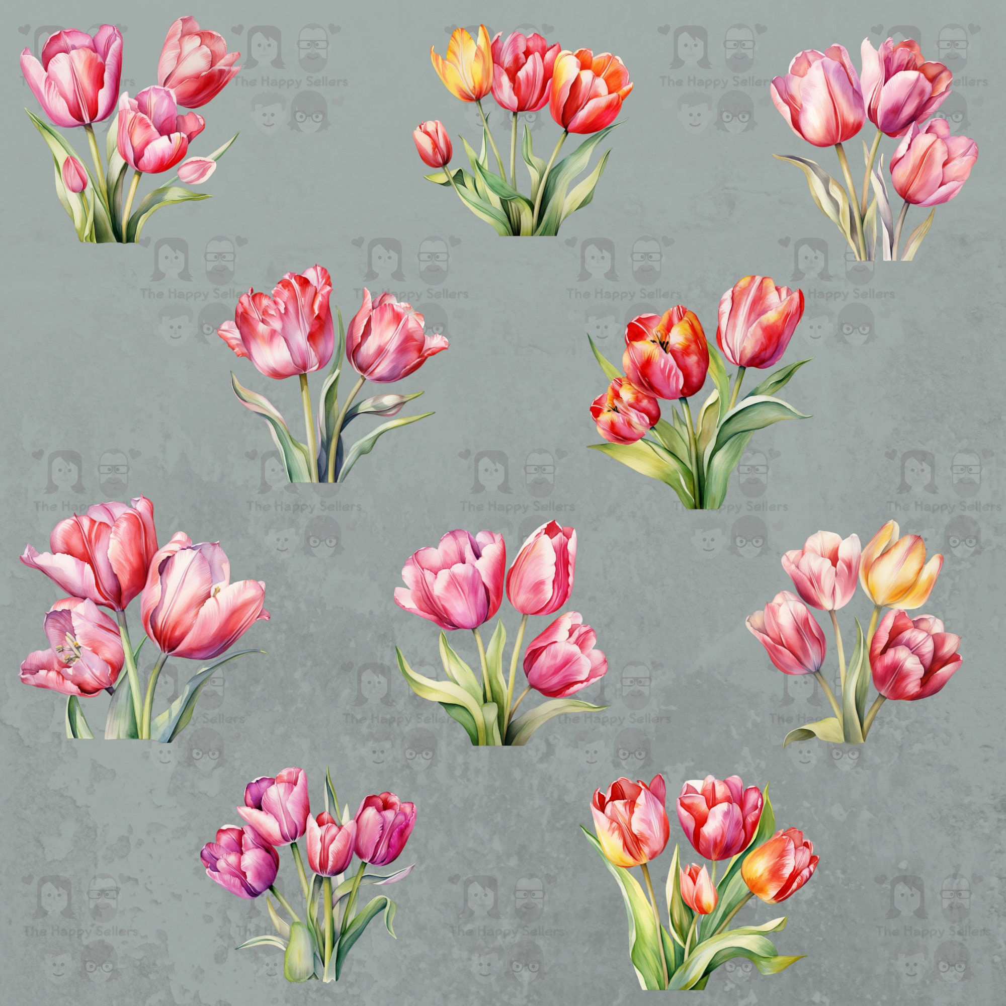 40 Watercolor Tulip Flowers Clipart Pack INSTANT DOWNLOAD 40 - Etsy