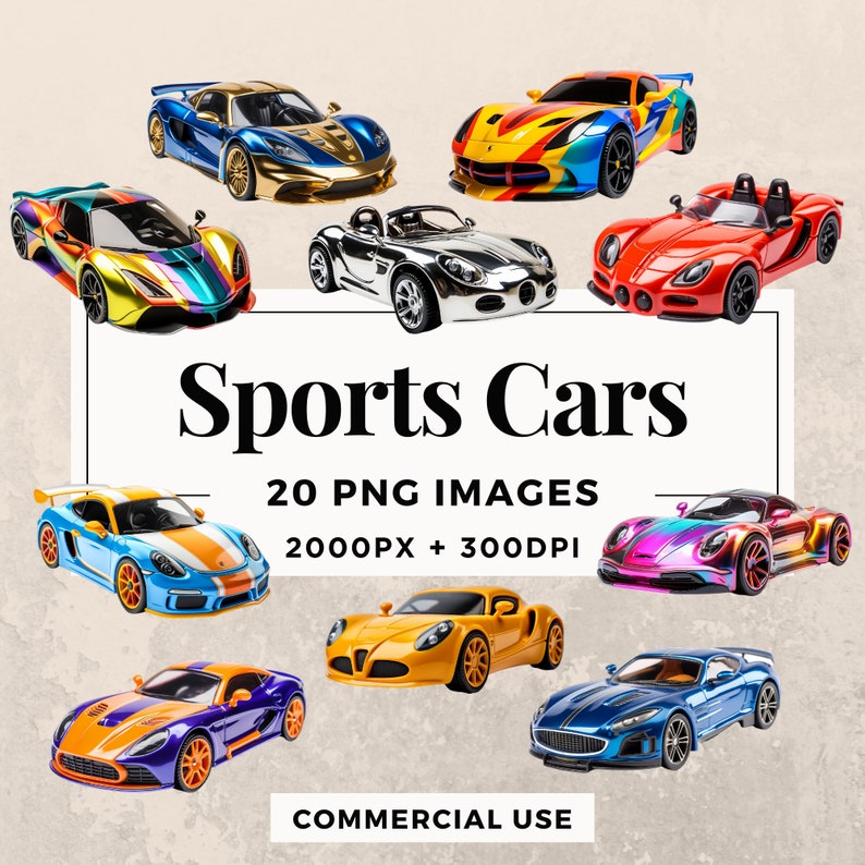 20 Sports Cars Clipart Pack INSTANT DOWNLOAD 20 Sports Car ...