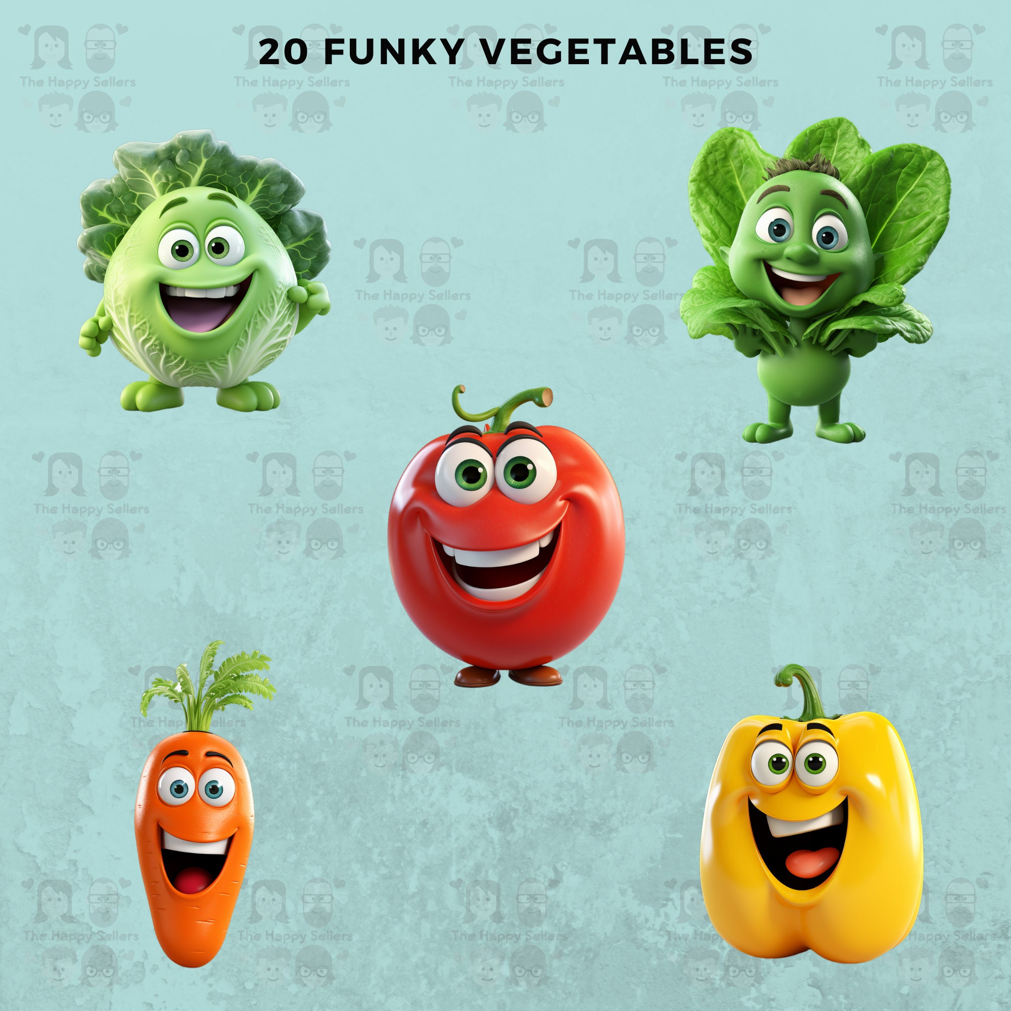 20 Funky Vegetables Clipart Pack INSTANT DOWNLOAD 20 Funky Vegetable ...