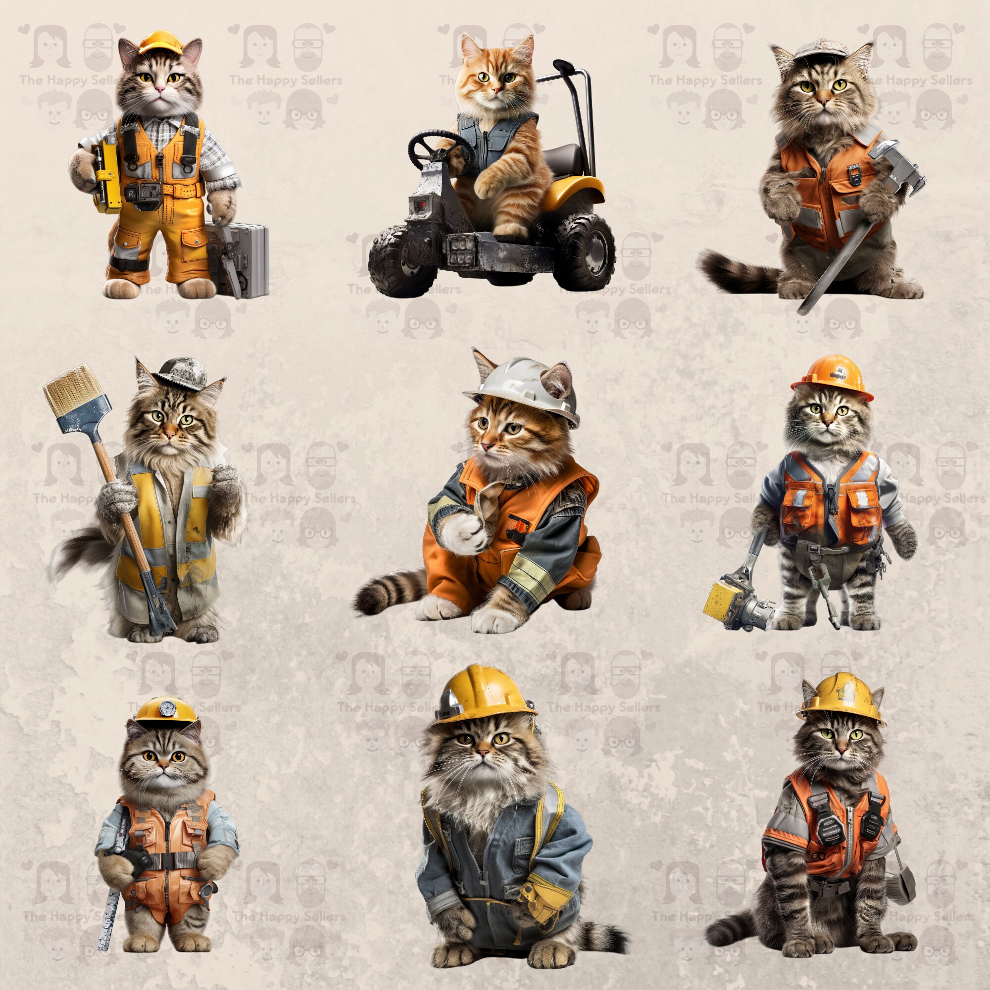 35 Construction Cats Clipart Pack INSTANT DOWNLOAD 35 Cat Images, PNG ...