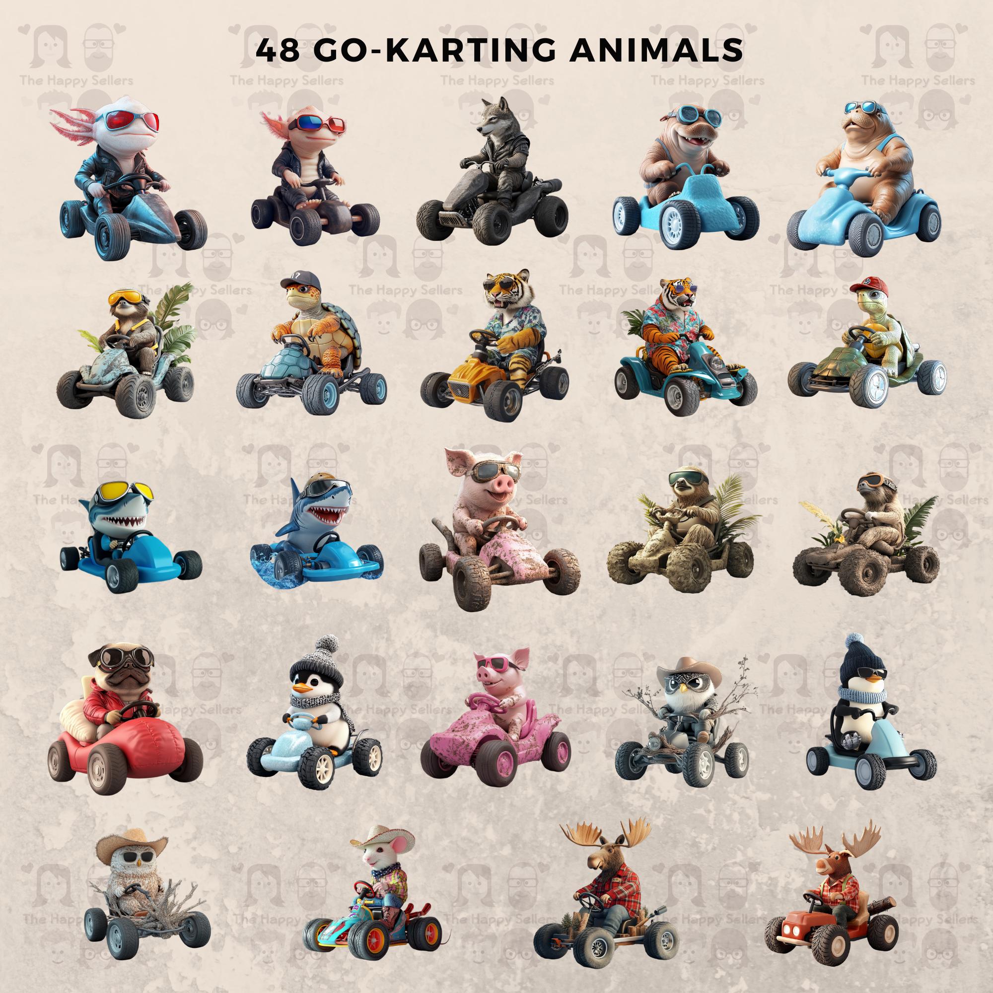 48 Go-karting Animals Clipart Pack INSTANT DOWNLOAD 48 Fun Animal Go ...