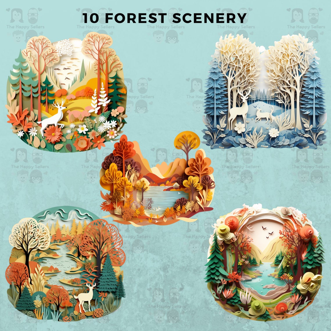 10 Forest Scenery Clipart Pack INSTANT DOWNLOAD 10 Lush Forest Scene ...