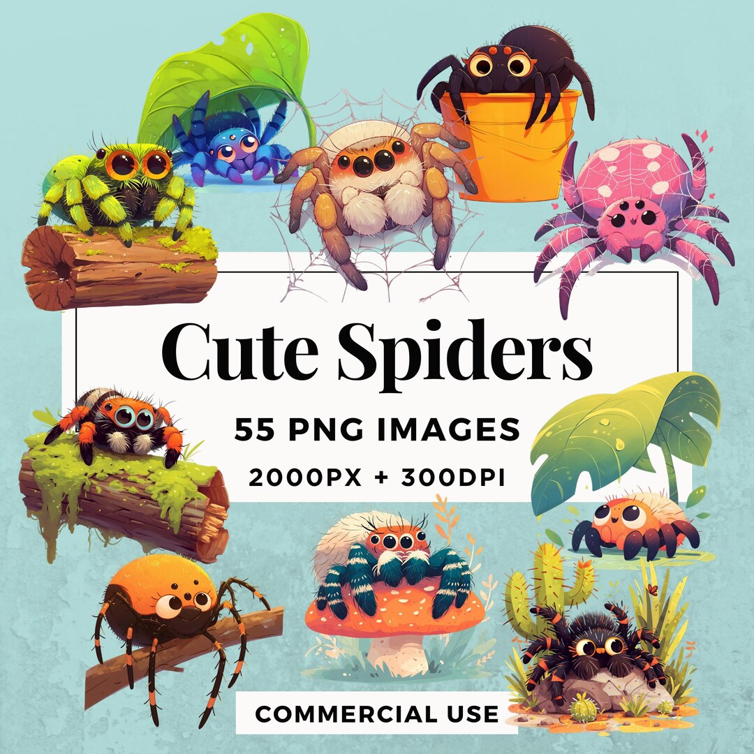 55 Cute Spiders Clipart Pack INSTANT DOWNLOAD 55 Adorable Illustrations ...