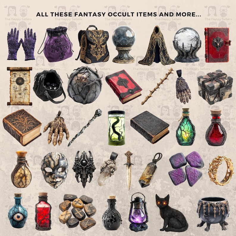 100 Fantasy Occult Items Clipart Bundle - Instant Download, PNG Images ...