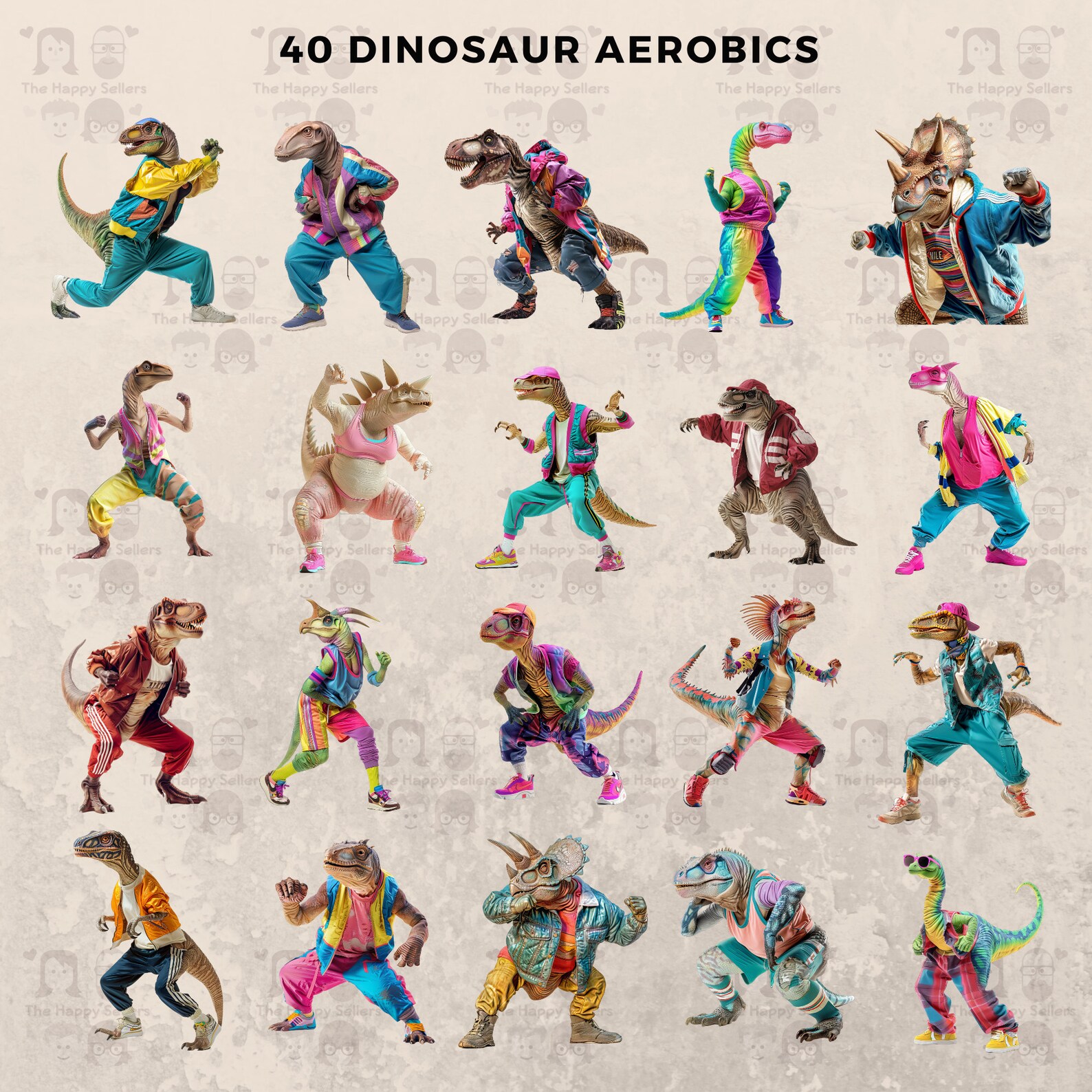 40 Dinosaur Aerobics Clipart Pack INSTANT DOWNLOAD 40 Fun Dinosaur ...