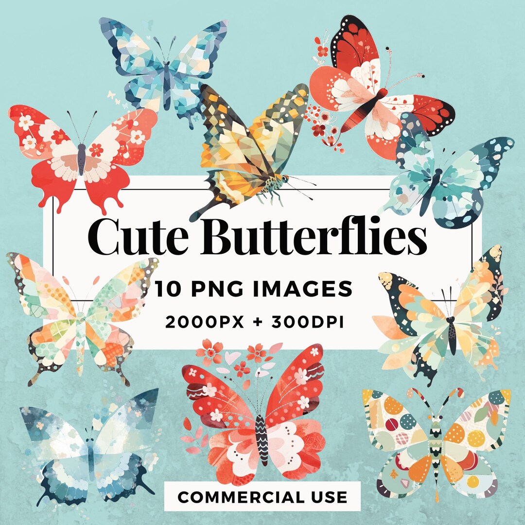 10 Cute Butterflies Clipart Pack INSTANT DOWNLOAD 10 Butterfly ...