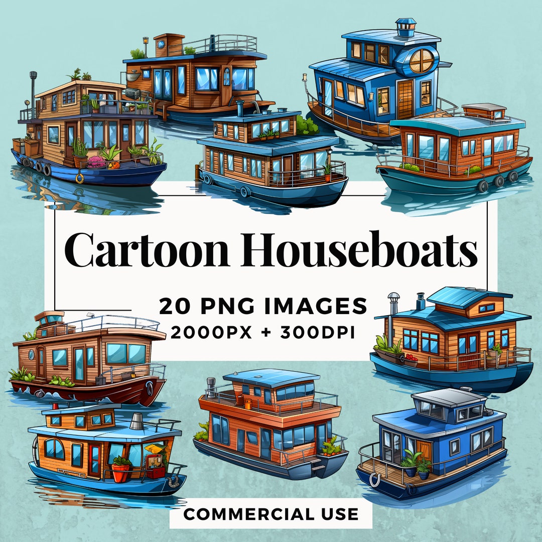 20 Cartoon Houseboats Clipart Pack INSTANT DOWNLOAD 20 Whimsical ...