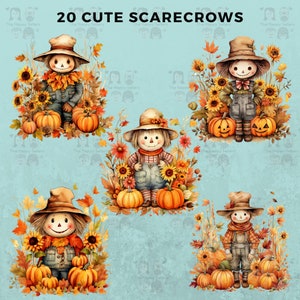 20 Cute Scarecrows Clipart Pack INSTANT DOWNLOAD 20 Adorable Scarecrow ...