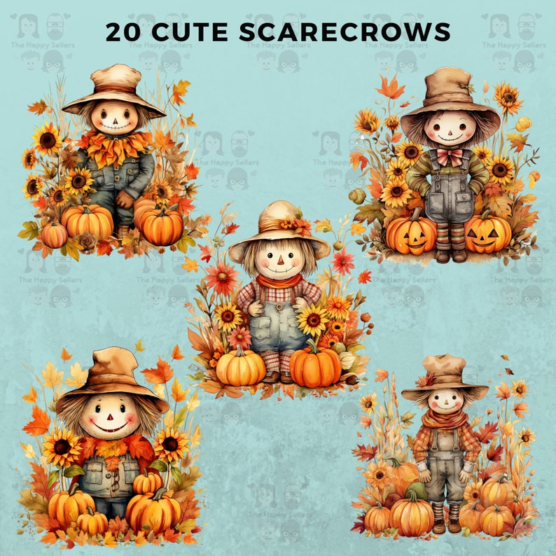 20 Cute Scarecrows Clipart Pack INSTANT DOWNLOAD 20 Adorable Scarecrow ...