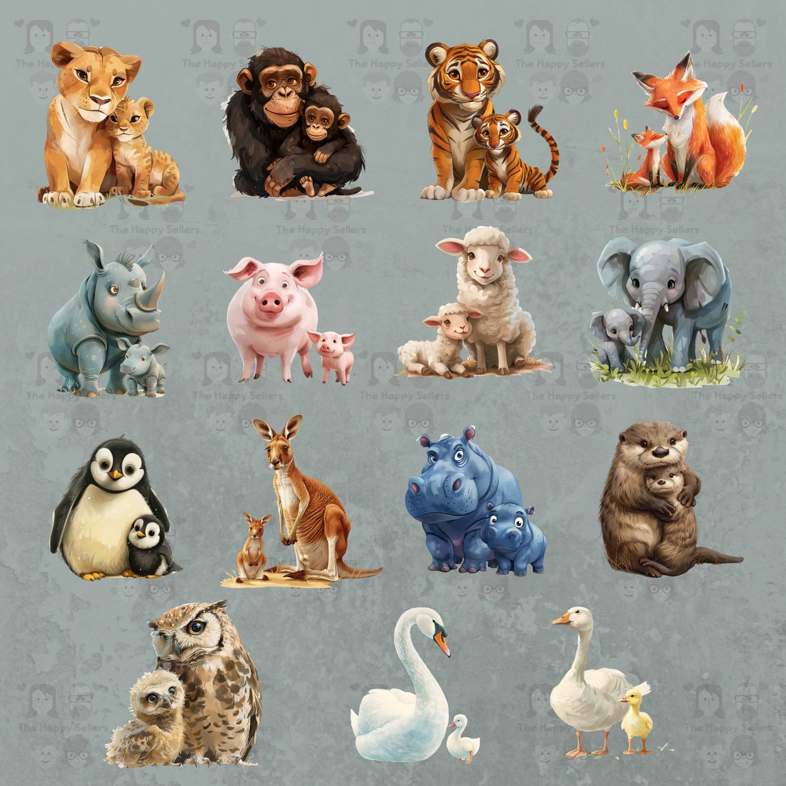 30 Animal Mammas and Babies Clipart Pack - INSTANT DOWNLOAD, PNG ...
