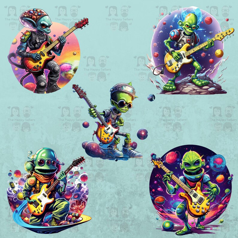 20 Alien Rockers Clipart Pack INSTANT DOWNLOAD 20 Galactic Rockstar ...