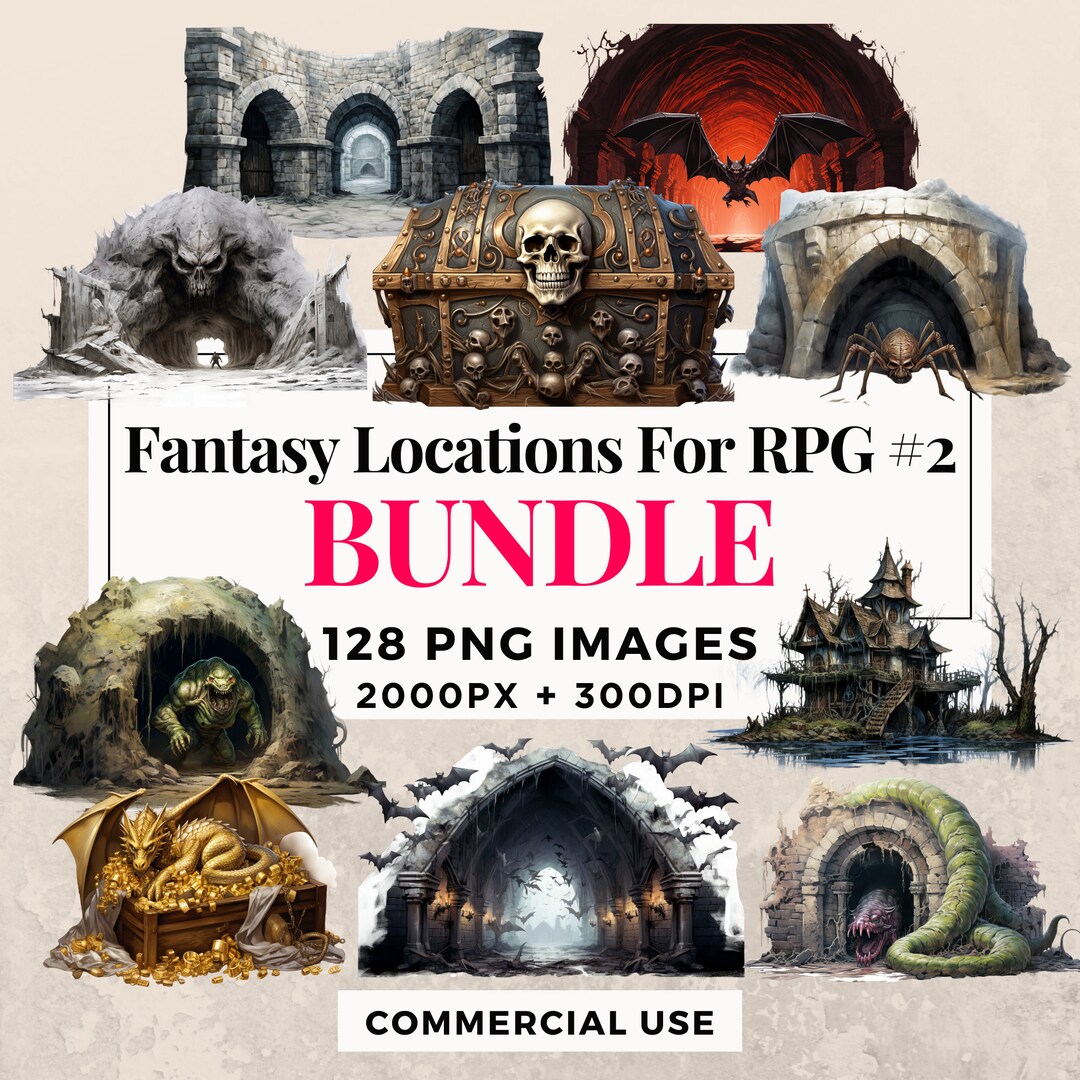 128 Fantasy Locations for RPG #2 Clipart Bundle - Instant Download, PNG ...