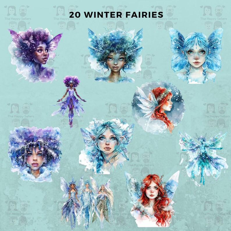 20 Winter Fairies Clipart Pack INSTANT DOWNLOAD 20 Enchanting Winter ...