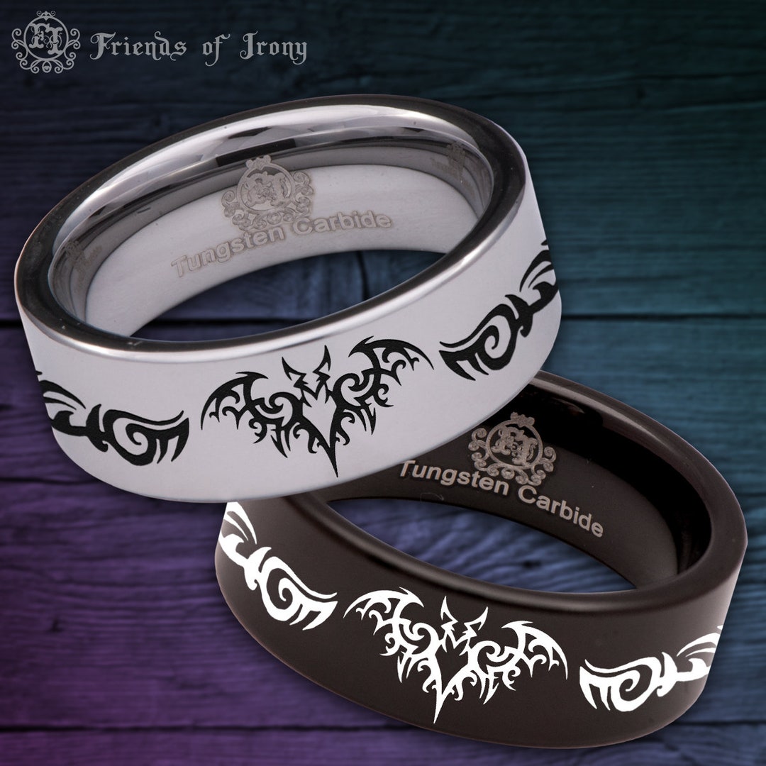Tribal Bat Custom Personalize Laser Engrave Tungsten Wedding Band Ring ...