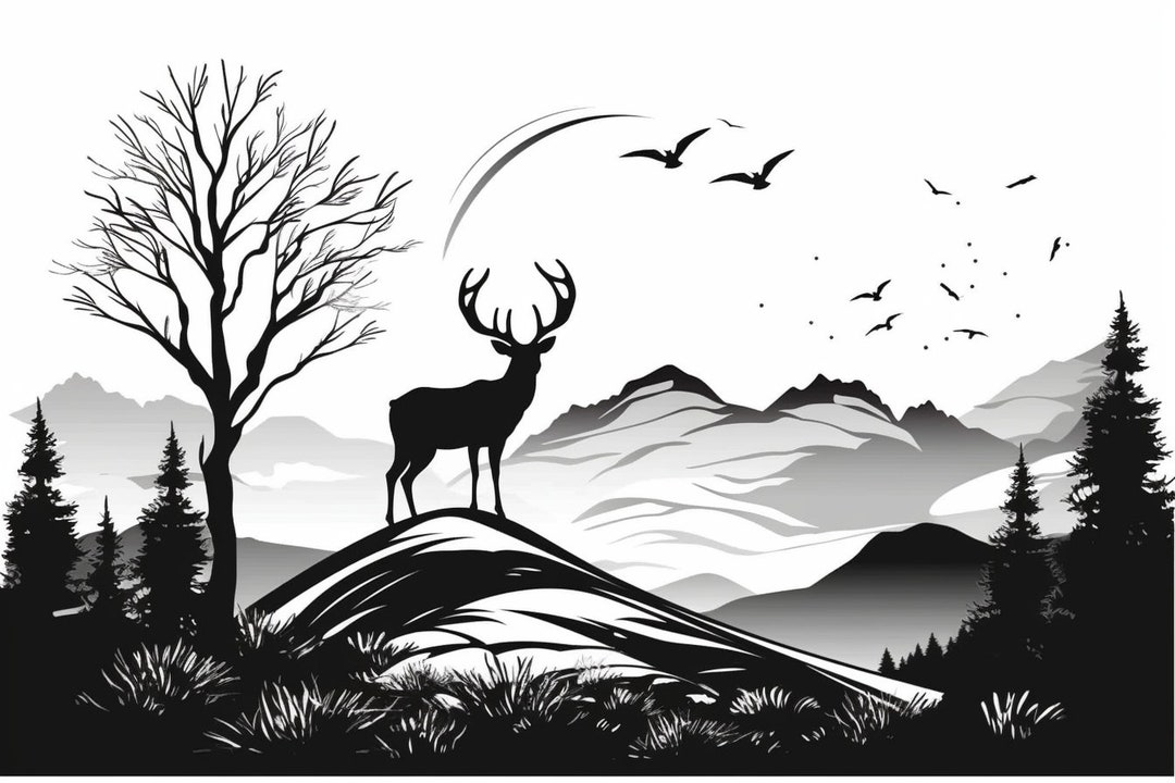 Buck Deer Mountain Tree Eagle Deer Hunting Scene V1 - Etsy
