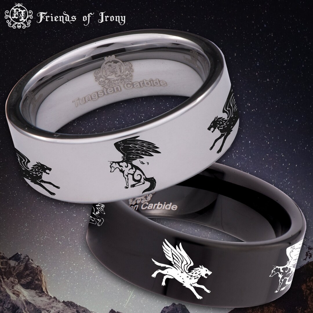 Winged Wolf Custom Personalize Laser Engrave Tungsten Wedding Band Ring ...