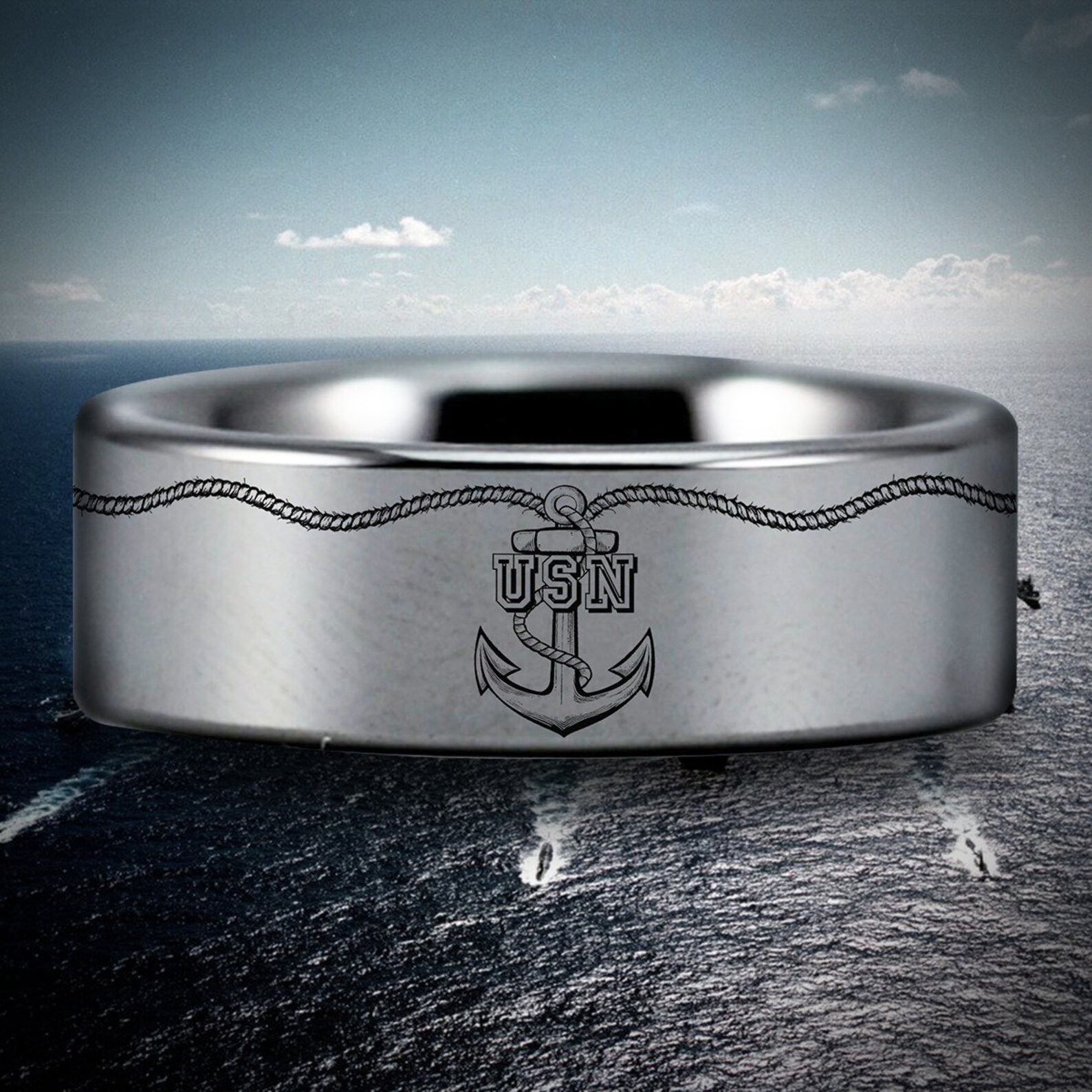US Navy USN Custom Personalize Laser Engrave Tungsten Wedding Band Ring ...