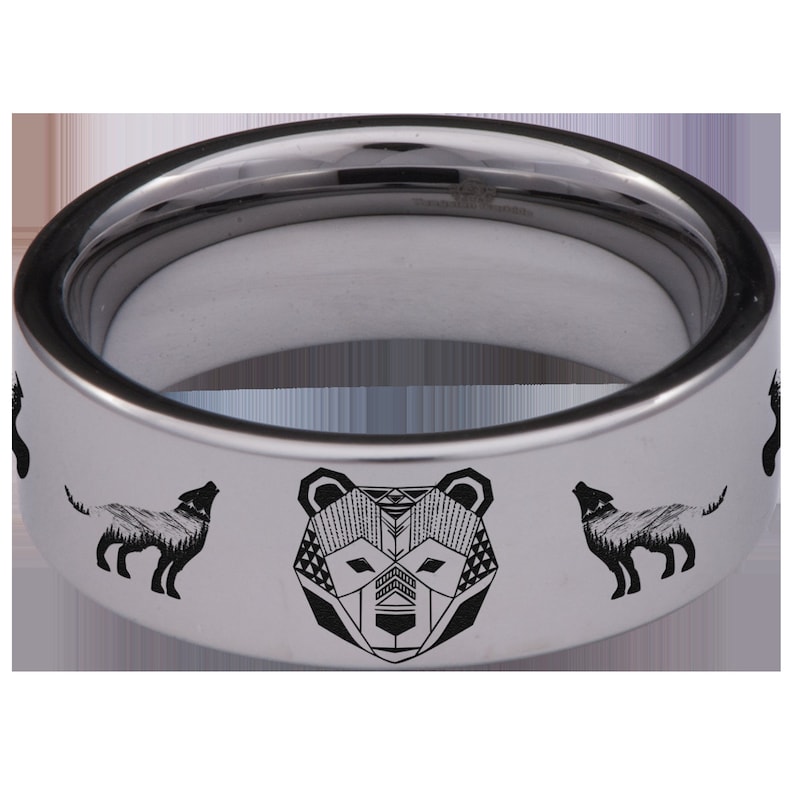 Wolf and Bear Tungsten Carbide Wedding Band Ring - Etsy