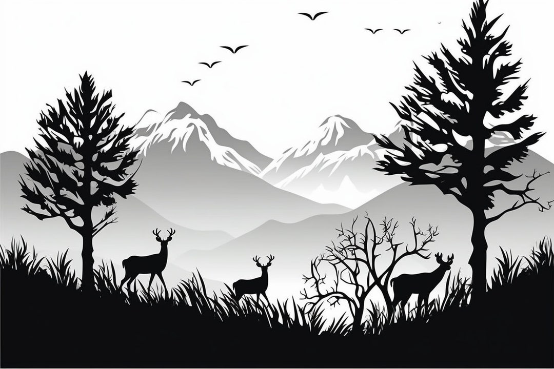 Buck Deer Antler Mountain Tree Eagle Deer Hunting Scene - Etsy