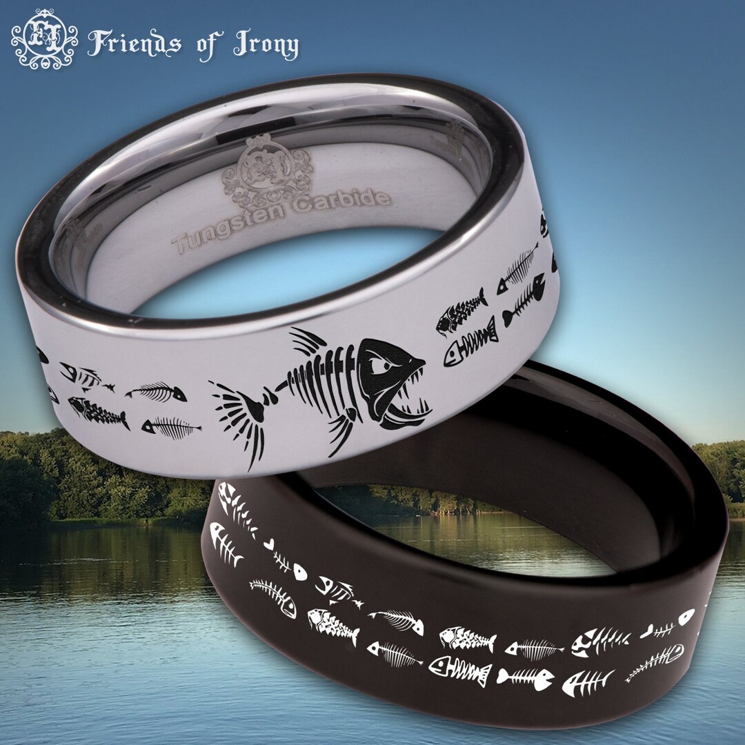 Fishbone Custom Personalize Laser Engrave Tungsten Wedding Band Ring - Etsy