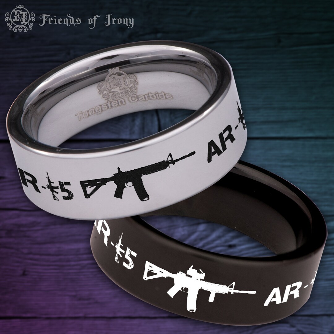 AR-15 Rifle Custom Personalize Laser Engrave Tungsten Wedding Band Ring ...