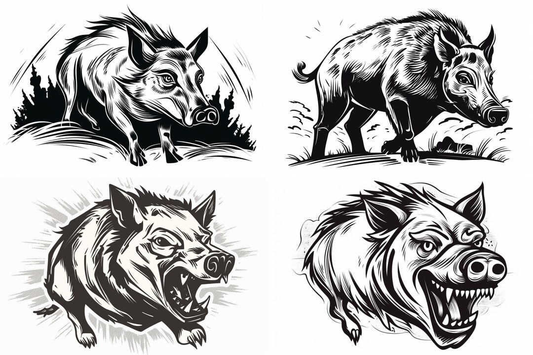 Angry Hog Pig Boar Clip Art Bundle - Etsy