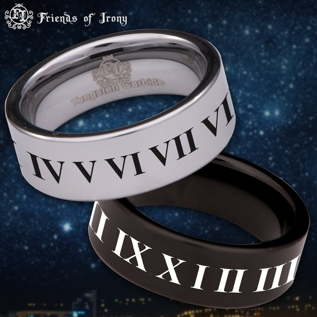 Roman Numerals Custom Personalize Laser Engrave Tungsten Wedding Band ...