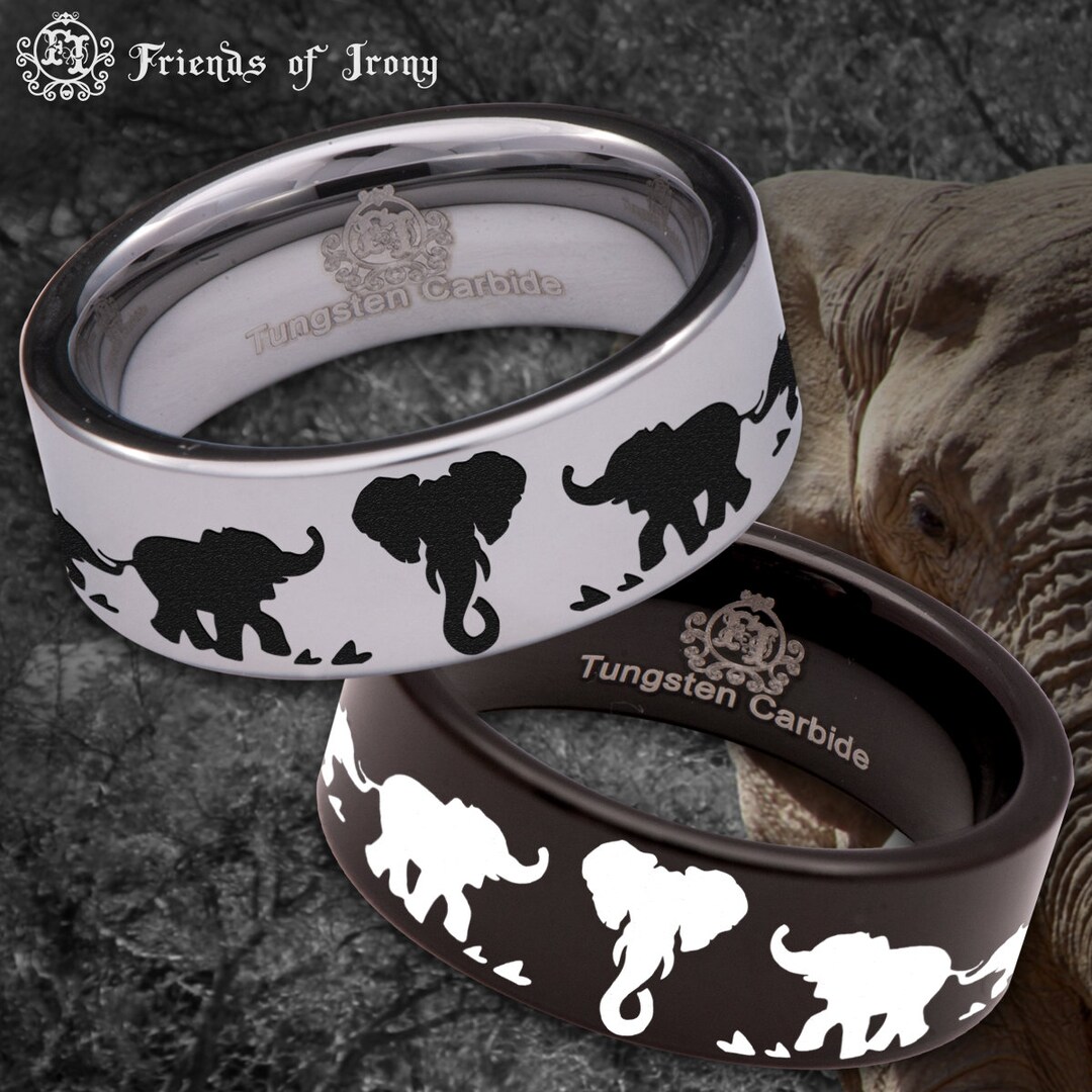Elephant Custom Personalize Laser Engrave Tungsten Wedding Band Ring - Etsy
