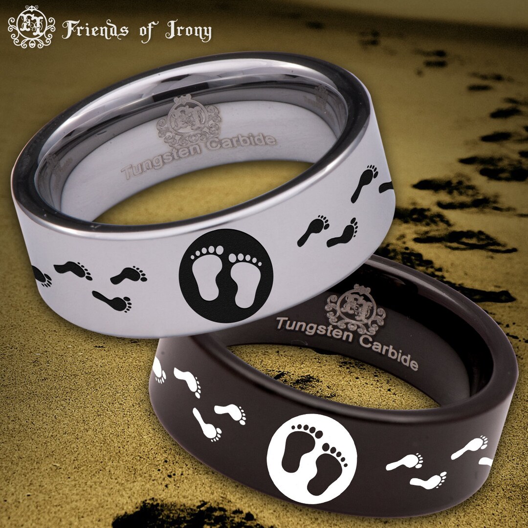 Footprints Custom Personalize Laser Engrave Tungsten Wedding Band Ring ...