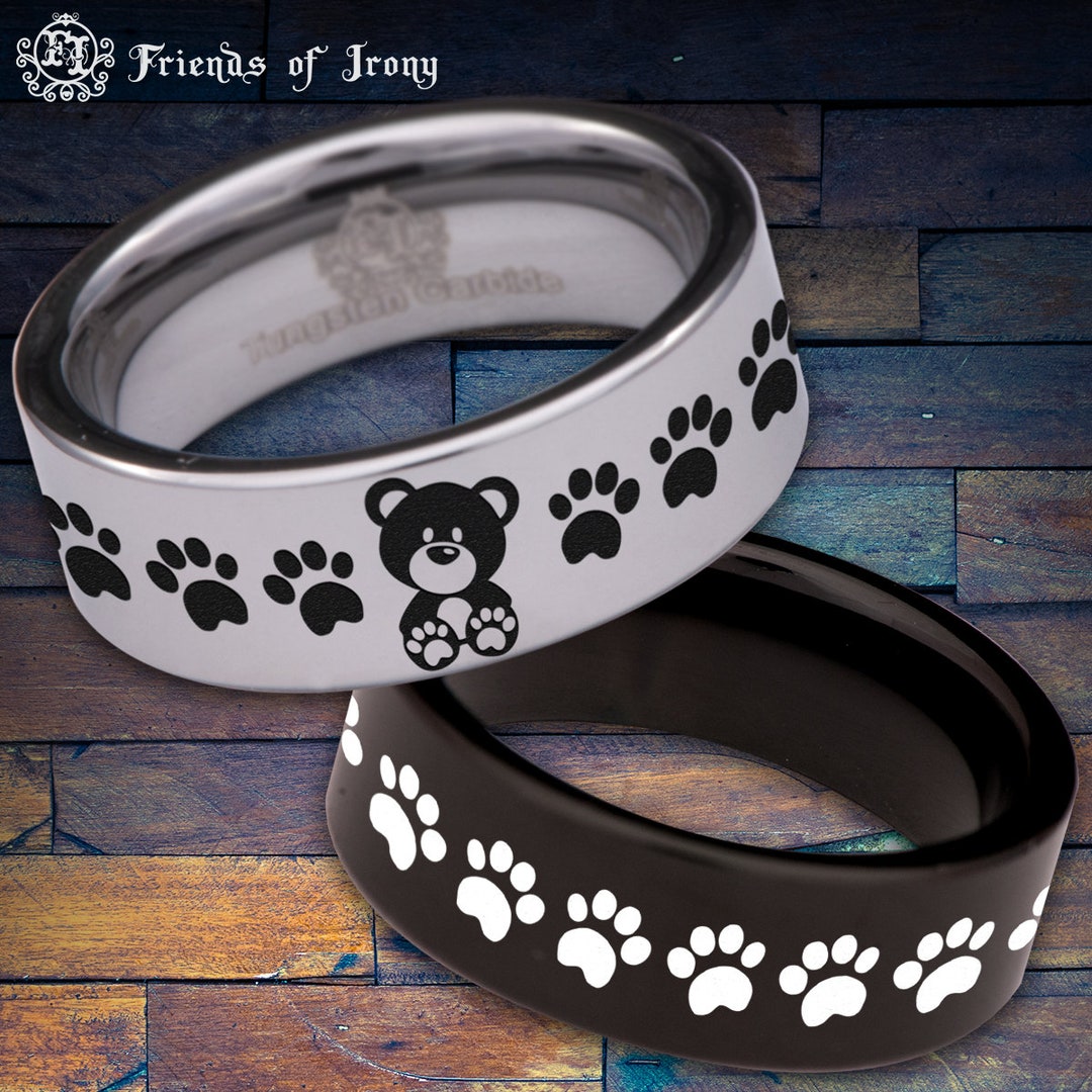 Teddy Bear Custom Personalize Laser Engrave Tungsten Wedding Band Ring ...