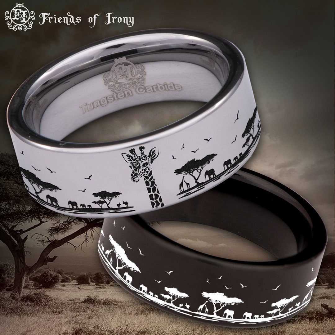 Giraffe Custom Personalize Laser Engrave Tungsten Wedding Band Ring - Etsy