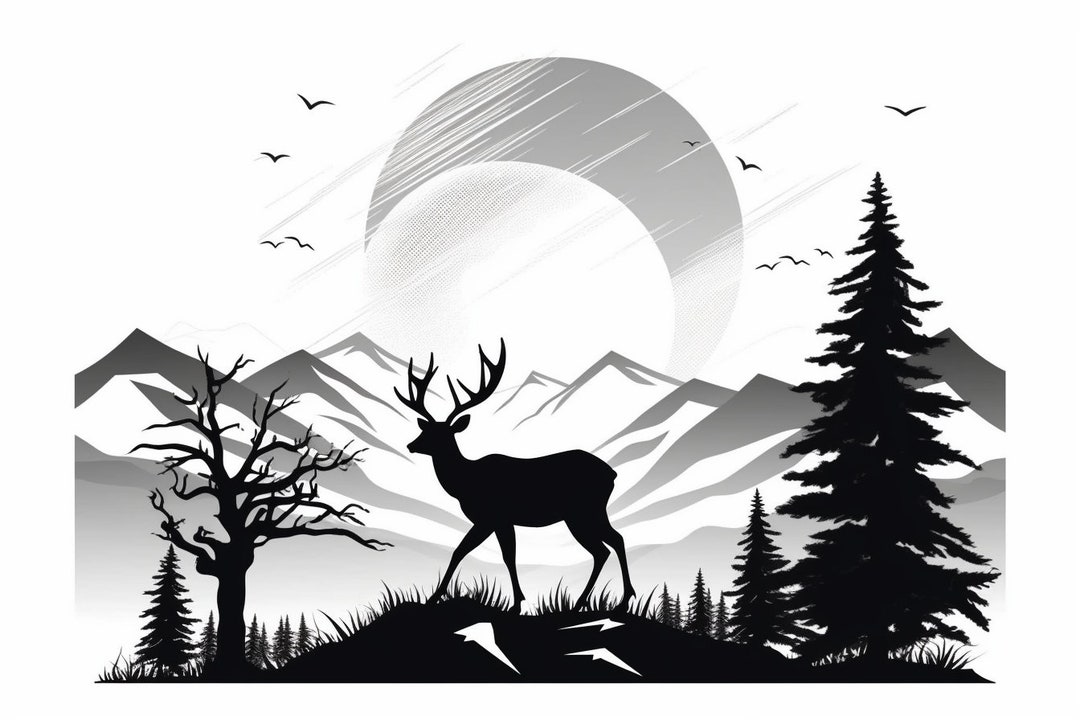 Buck Deer Mountain Tree Eagle Deer Hunting Scene V3 - Etsy