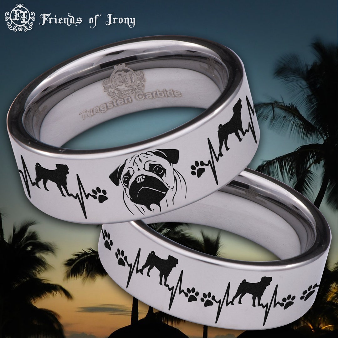 Pug Dog Heart Beat Lifeline Custom Personalize Laser Engrave Tungsten ...